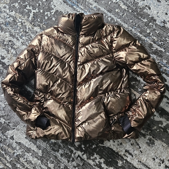 Athleta | Jackets & Coats | Athleta Lofty Metallic Gold Goose Down Puffer Jacket 29 511496 ...
